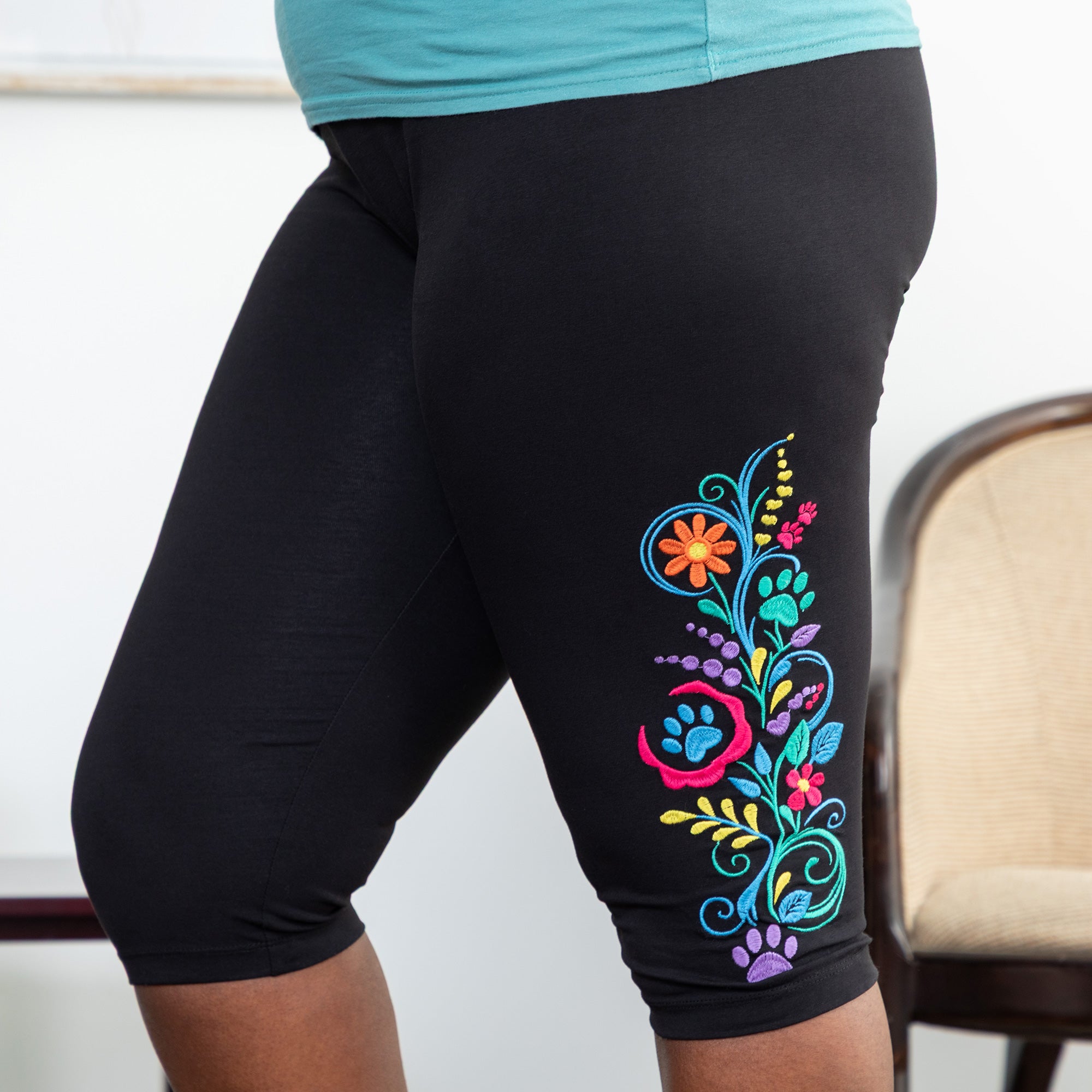 Embroidered Stretch Capris | The Animal Rescue Site