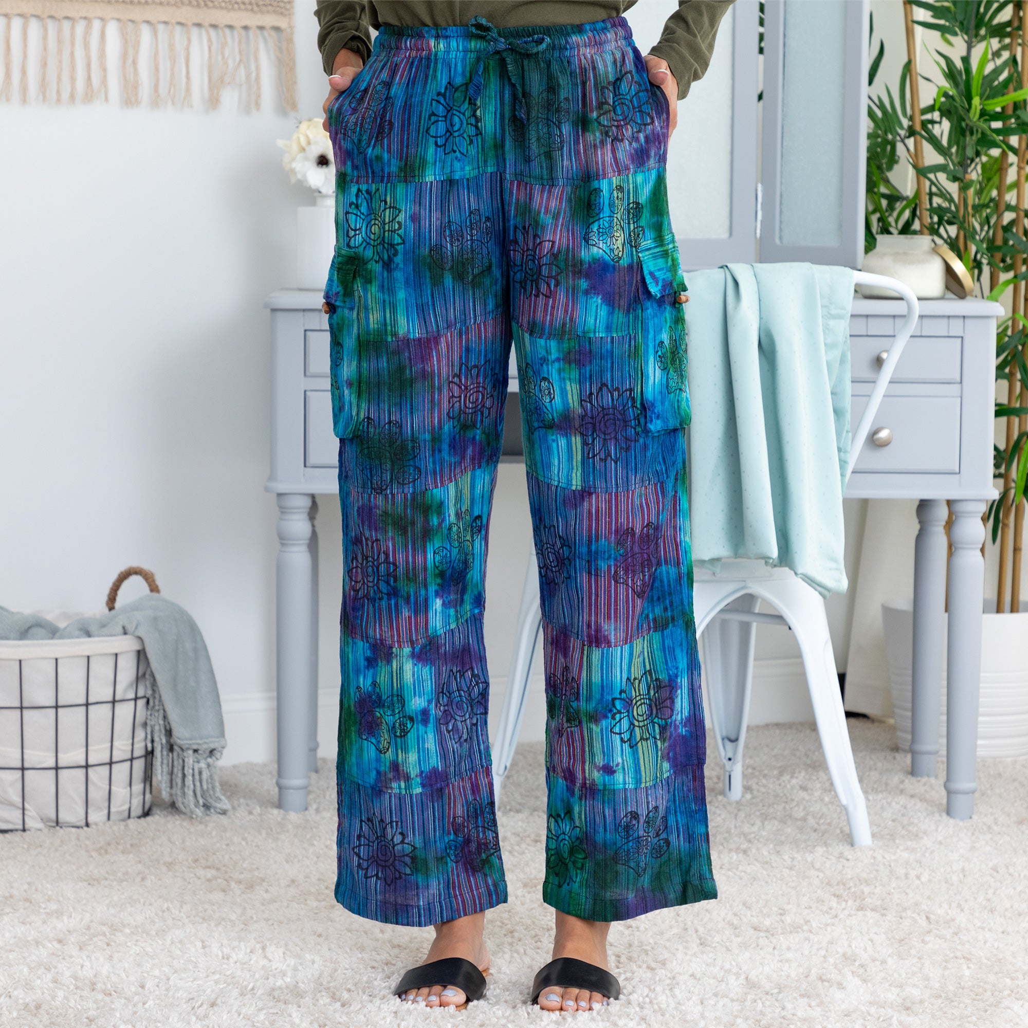 Tie-Dye Patchwork Paw Print Pants | The Animal Rescue Site