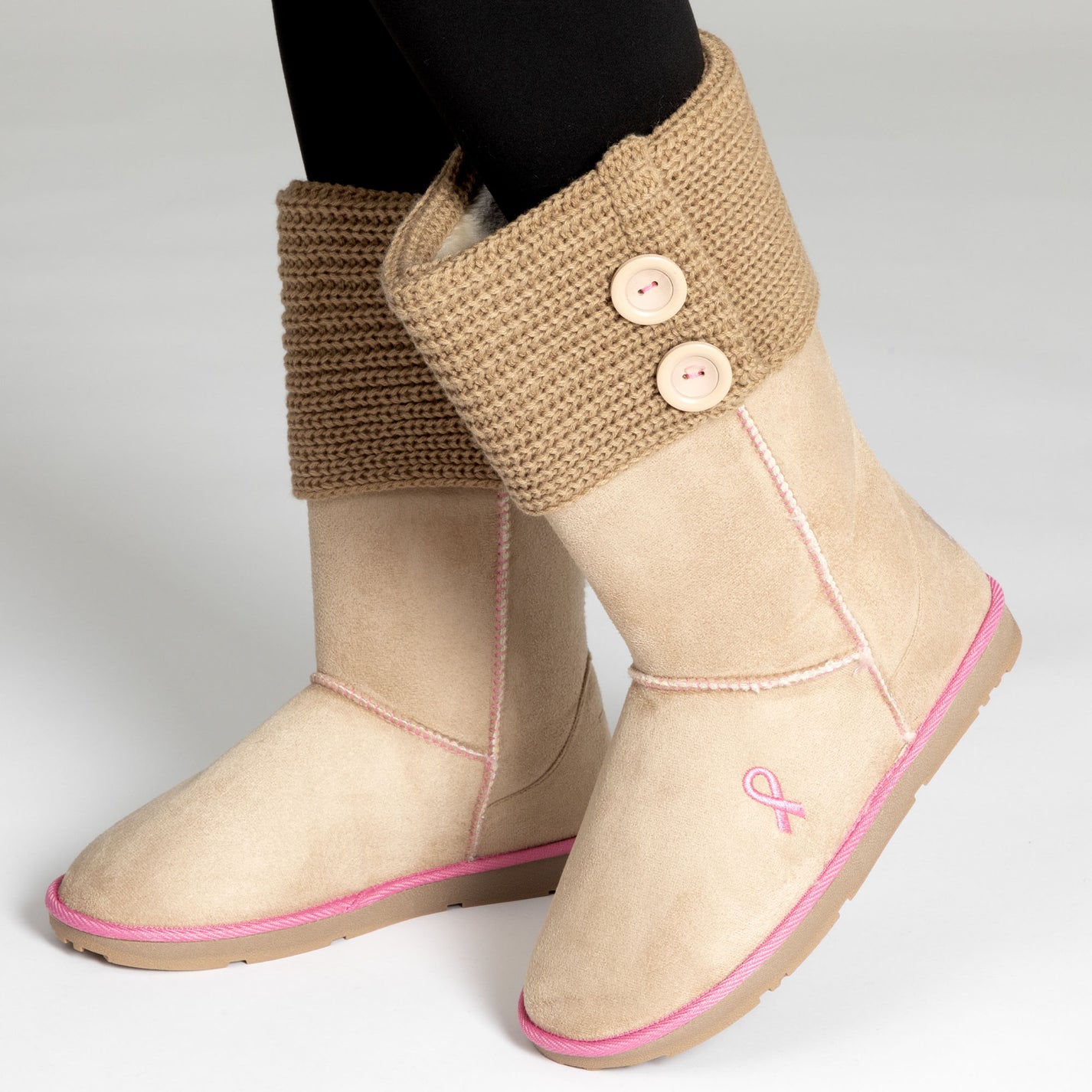 Pink Ribbon Womens Knit Boots | Breast Cancer Boots For Women | The ...