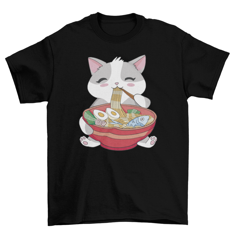 Cat Eating Ramen T-Shirt | The Animal Rescue Site