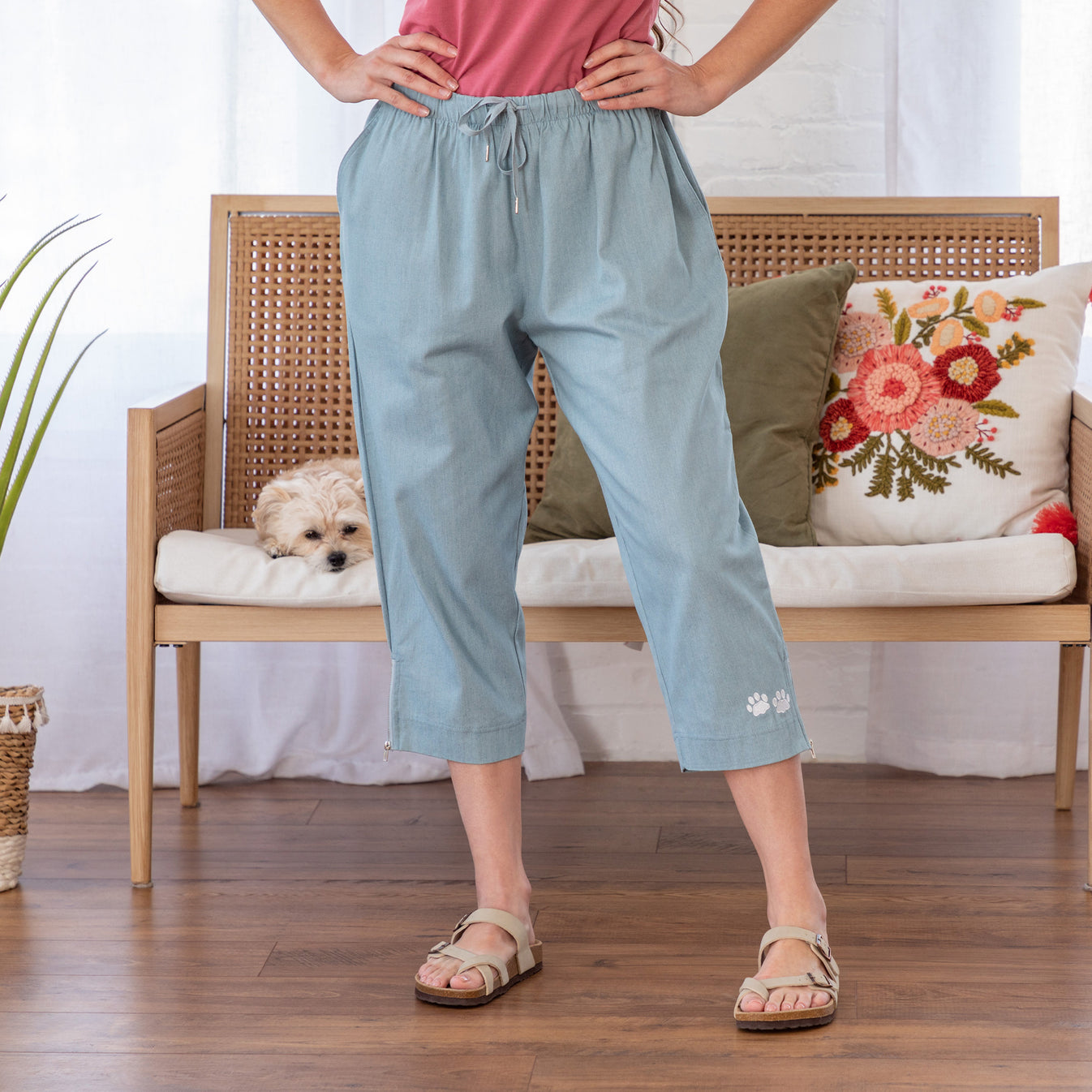 Paw Print Zipper-Hem Denim Capri Pants | The Animal Rescue Site